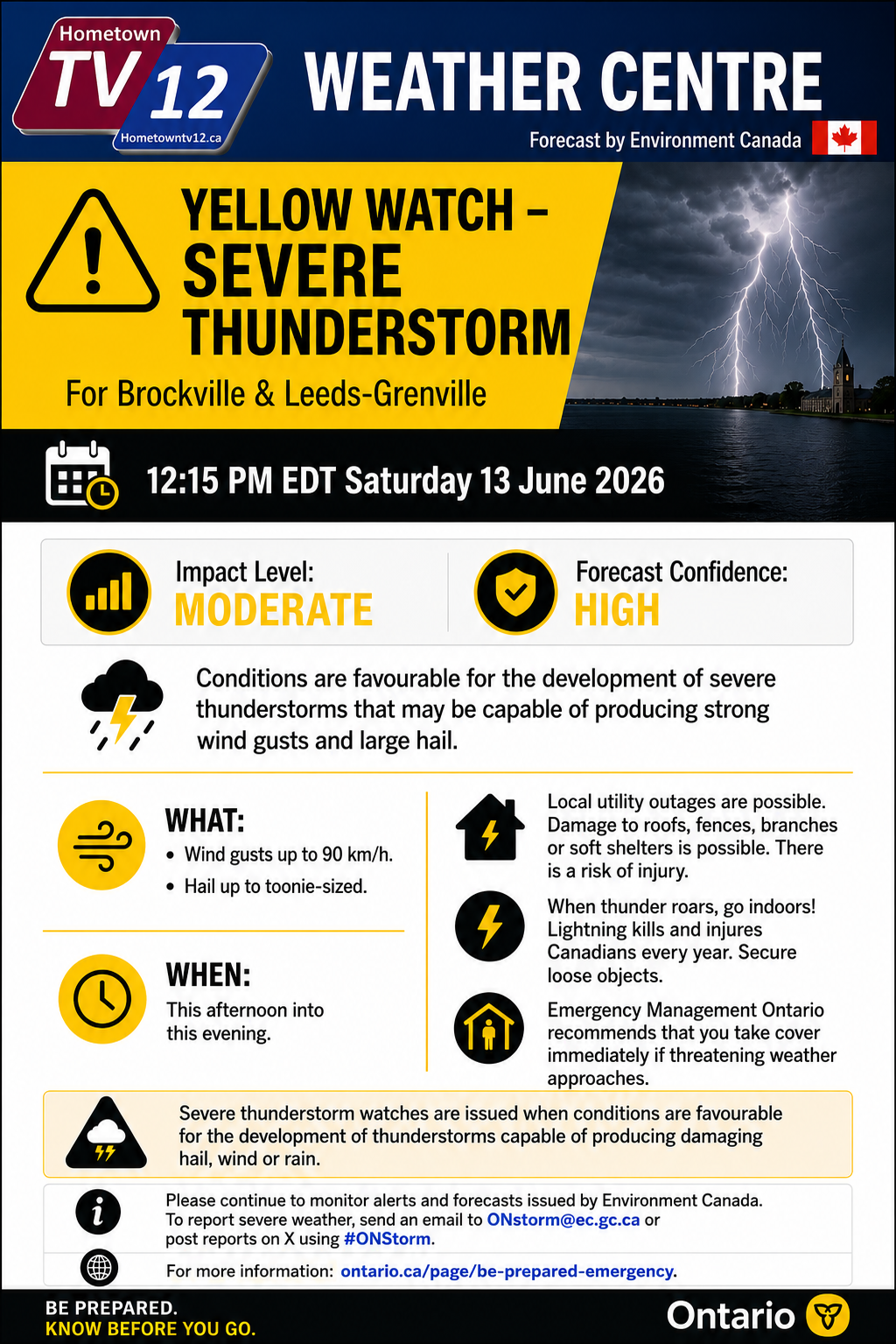 YELLOW WATCH - SEVERE THUNDERSTORM For Brockville & Leeds-Grenville ...